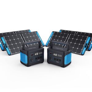 Geneverse 1002Wh (2x4) Solar Generator Bundle: 2X HomePower ONE Portable Power Stations (3X 1000W AC Outlets Each) + 4X 100W Solar Panels. Quiet, Indoor-Safe Backup Battery Generators For Home Devices