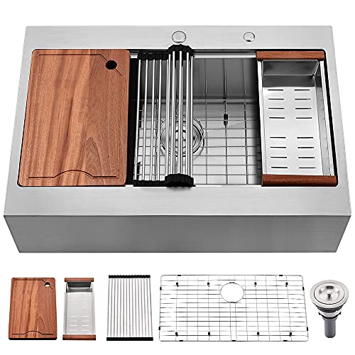 33 Drop In Farmhouse Kitchen Sink Stainless Steel-SOMRXO 33×22 Topmount Workstation Kitchen Sink 16 Gauge Stainless Steel Kitchen Sink Farmhouse Sink 10 Inch Deep Single Bowl Farm Sinks