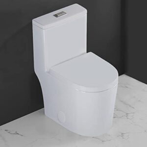 winzo wz5089 compact round one piece toilet 23" depth,dual flush for small modern bathroom 12" rough-in white