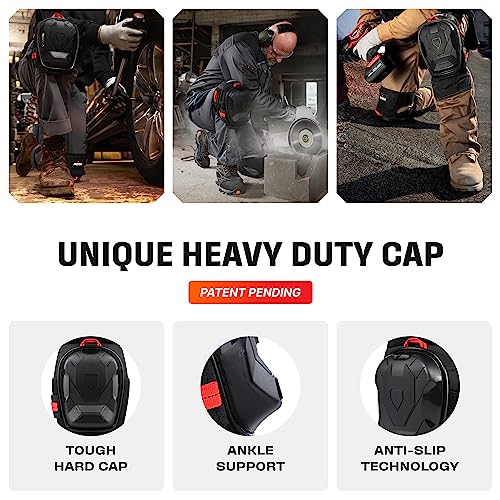 NoCry Professional Work Knee Pads for Men Construction — Unique Ankle Support, Heavy Duty Anti-Slip Cap, Extra Thick Gel & Foam Cushion, Reinforced Thigh & Shin Non-Slip Straps, Fits Men and Women