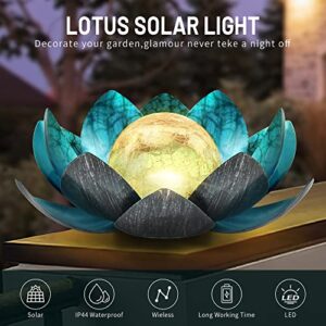 QZHP Lotus Solar Lights Outdoor,Solar LED Powered Garden Light Waterproof for Decor Tabletop Ground Yard Patio Walkway Landscape,Metal Glass LED Lotus Flower Lights