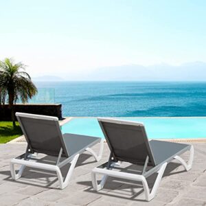 Domi Pool Lounge Chair Aluminum Adjustable Outdoor Chaise Lounge,All Weather Plastic Poolside Lounge Chair for Deck Lawn Backyard, Gray Textilene