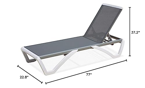 Domi Pool Lounge Chair Aluminum Adjustable Outdoor Chaise Lounge,All Weather Plastic Poolside Lounge Chair for Deck Lawn Backyard, Gray Textilene