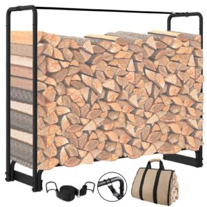 eurmax usa firewood rack outdoor log rack holder fireplace heavy duty wood stacker storage rack holder steel tubular wood pile racks bonus carry bag and strong belt (4ft)