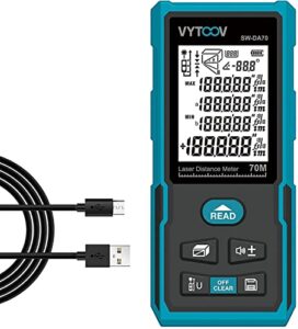 laser measurement tool 229ft 70m ip54 m/in/ft/ft+in digital angle sensor measure backlight lcd laser distance meters with pythagorean mode laser measure distance area and volume - rechargeable