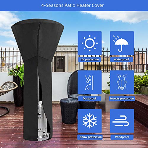 ANSTROUT 420D Patio Heater Cover Waterproof with Zipper, Outdoor Patio Propane Heater Cover for Any Season Large Size: 89”H x 33”Dx19”B Round Patio Heater Cover for Bad Weather (Black)