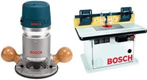 bosch 1617evs 2.25 hp electronic fixed-base router and ra1171 25-1/2 in. x 15-7/8 in. benchtop laminated mdf top cabinet style router table bundle