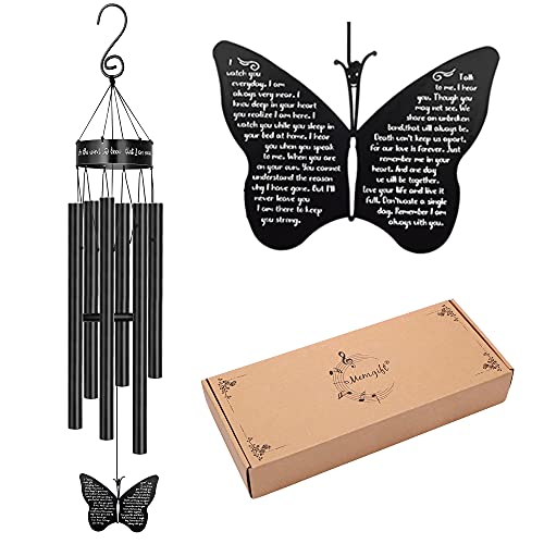 Memorial Butterfly Wind Chimes for Loss of Father Mother Wife Bereavement Sympathy Gift of Love One Mom Dad Daughter Outdoor Large Chimes for Patio Garden Porch Yard Black