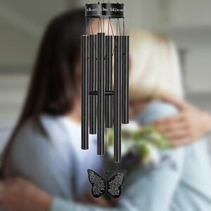 Memorial Butterfly Wind Chimes for Loss of Father Mother Wife Bereavement Sympathy Gift of Love One Mom Dad Daughter Outdoor Large Chimes for Patio Garden Porch Yard Black