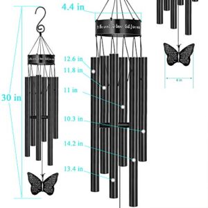 Memorial Butterfly Wind Chimes for Loss of Father Mother Wife Bereavement Sympathy Gift of Love One Mom Dad Daughter Outdoor Large Chimes for Patio Garden Porch Yard Black