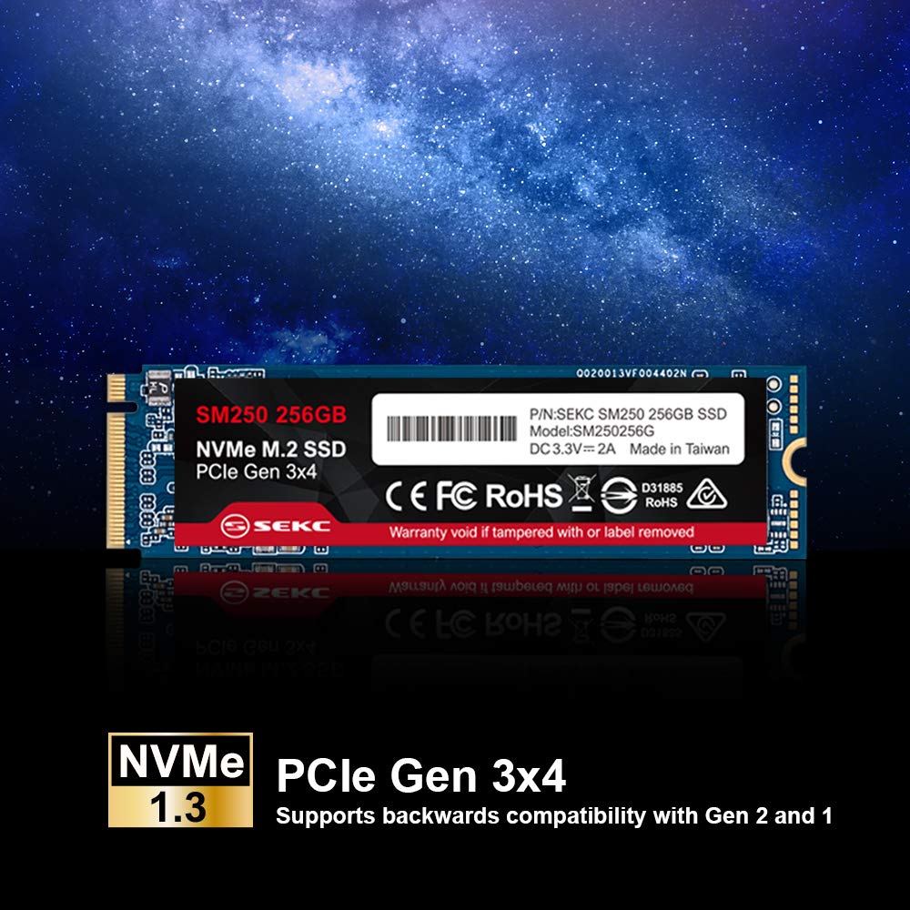 SEKC SM250256G 256GB NVMe M.2 2280 PCIe Gen 3x4, Solid State Drive R/W CDM Up to 1700/1000 MB/s, (Atto) Up to 3300/3100 MB/s, Internal SSD