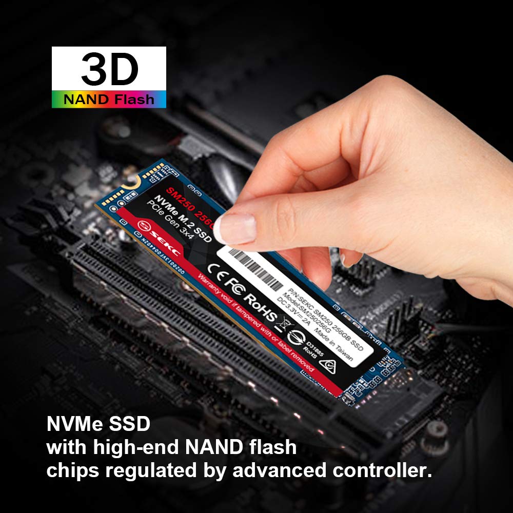 SEKC SM250256G 256GB NVMe M.2 2280 PCIe Gen 3x4, Solid State Drive R/W CDM Up to 1700/1000 MB/s, (Atto) Up to 3300/3100 MB/s, Internal SSD