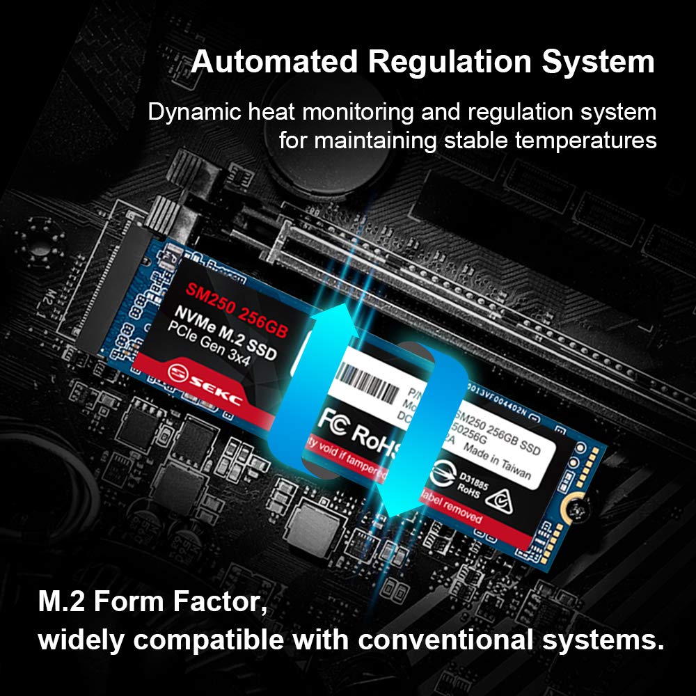 SEKC SM250256G 256GB NVMe M.2 2280 PCIe Gen 3x4, Solid State Drive R/W CDM Up to 1700/1000 MB/s, (Atto) Up to 3300/3100 MB/s, Internal SSD