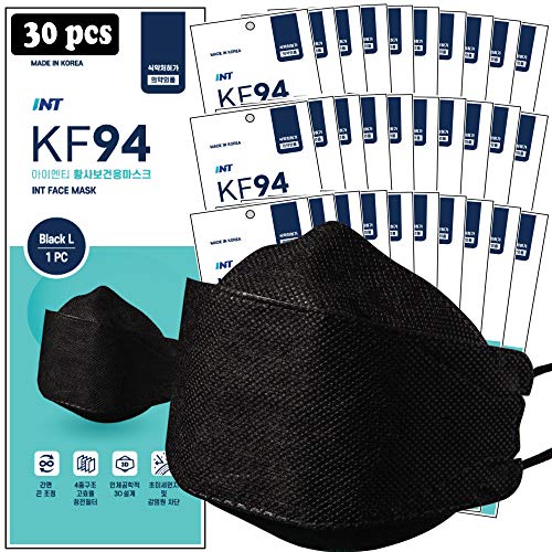 INT 【 30 Pack Black Mask Certified, 4-Layered Face Safety, Patented Adjustable Earloop, Individually Sealed Package MADE IN KOREA