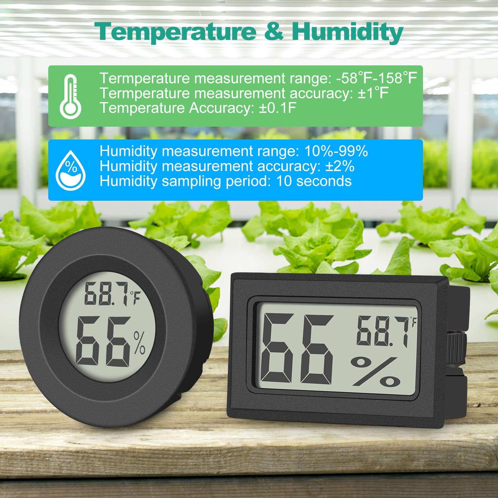 5-Pack Mini Digital Thermometer Hygrometer, Indoor Room Round Temperature Humidity Meter Gauge Monitor, Large LCD Display Fahrenheit or Celsius for Greenhouse, Home, Reptile, Humidors, Office, Garden