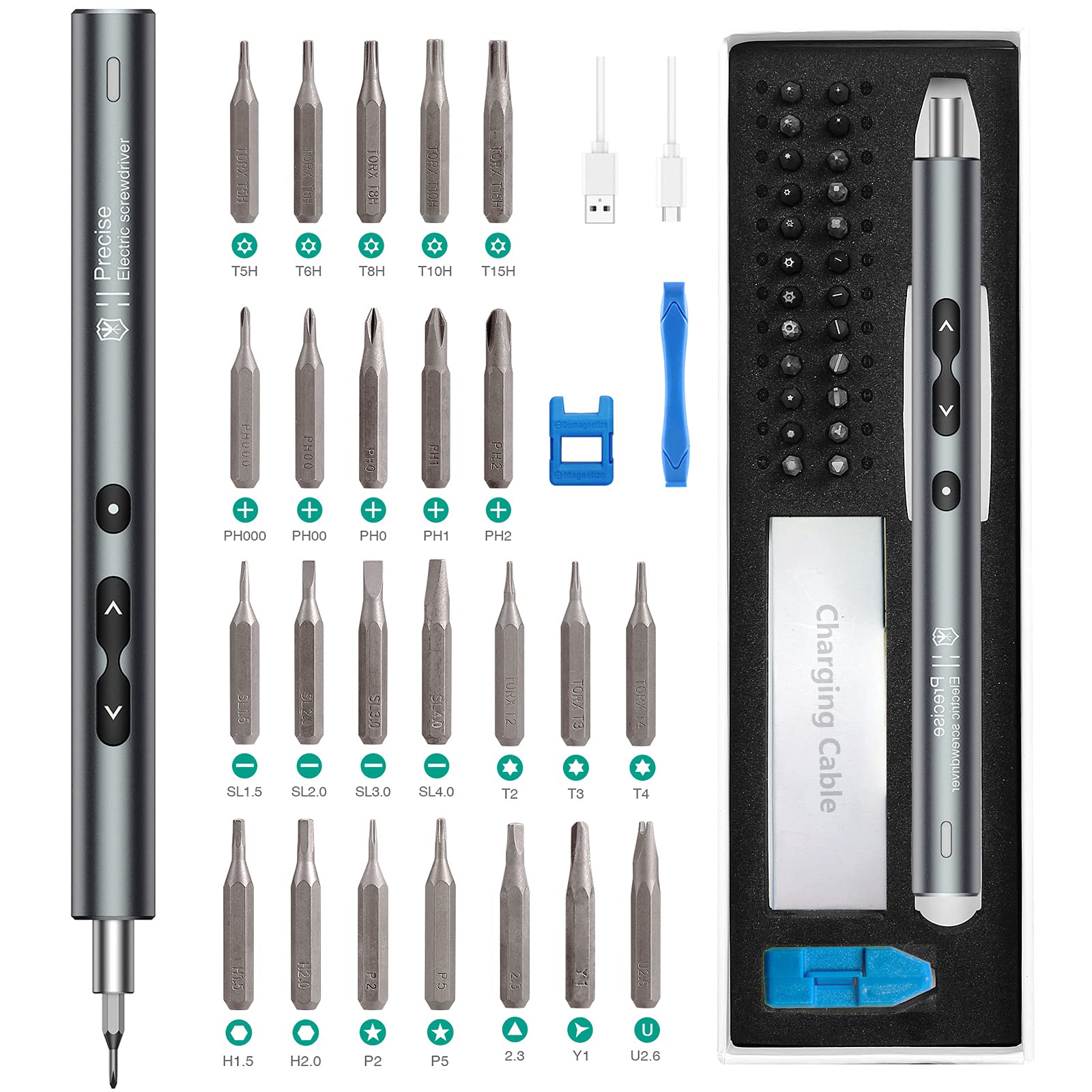 ORIA Electric Screwdriver, (New Version) 28 in 1 Mini Electric Screwdriver Set, Rechargeable Repair Tools Kit, Precision Screwdriver with Type-C Charging, for Smartphones,Toys, PC