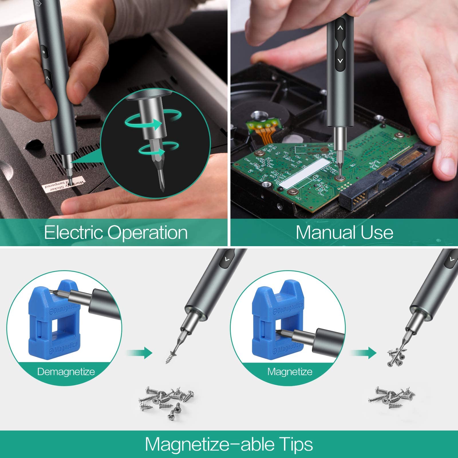 ORIA Electric Screwdriver, (New Version) 28 in 1 Mini Electric Screwdriver Set, Rechargeable Repair Tools Kit, Precision Screwdriver with Type-C Charging, for Smartphones,Toys, PC