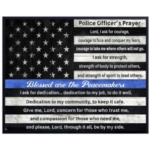 Police Officers Prayer Wall Art Print - Inspirational Religious Patriotic Thin Blue Line American Flag - Patriotic Gift for Cops, First Responders, Law Enforcement - Home or Room Decor Poster