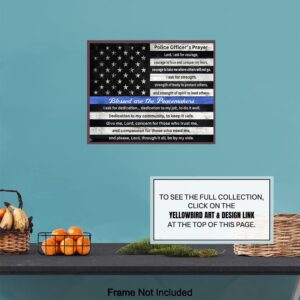 Police Officers Prayer Wall Art Print - Inspirational Religious Patriotic Thin Blue Line American Flag - Patriotic Gift for Cops, First Responders, Law Enforcement - Home or Room Decor Poster