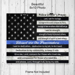 Police Officers Prayer Wall Art Print - Inspirational Religious Patriotic Thin Blue Line American Flag - Patriotic Gift for Cops, First Responders, Law Enforcement - Home or Room Decor Poster