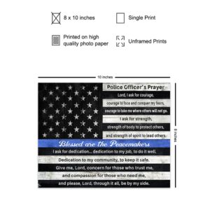 Police Officers Prayer Wall Art Print - Inspirational Religious Patriotic Thin Blue Line American Flag - Patriotic Gift for Cops, First Responders, Law Enforcement - Home or Room Decor Poster