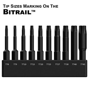 Tamper Proof TORX Bit Set, Railer 10-Piece 6 Point TORX Security Screwdriver Bit Set. S2 Steel Impact Driver 2" Star Bit Set (T8, T9, T10, T15, T20, T25, T27, T30, T40, T45)