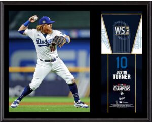 justin turner los angeles dodgers 2020 mlb world series champions 12" x 15" sublimated plaque - mlb player plaques and collages