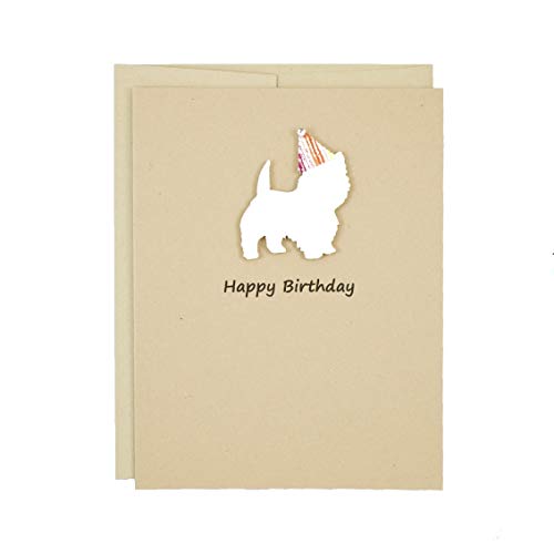 West Highland White Terrier Birthday Card | Handmade Westie Dog Greeting Card | Party Hat Single Card and Envelope