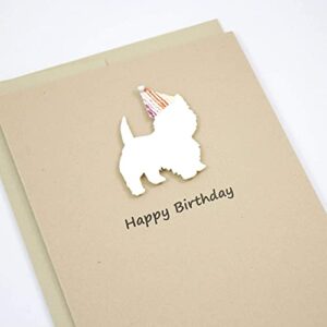 West Highland White Terrier Birthday Card | Handmade Westie Dog Greeting Card | Party Hat Single Card and Envelope