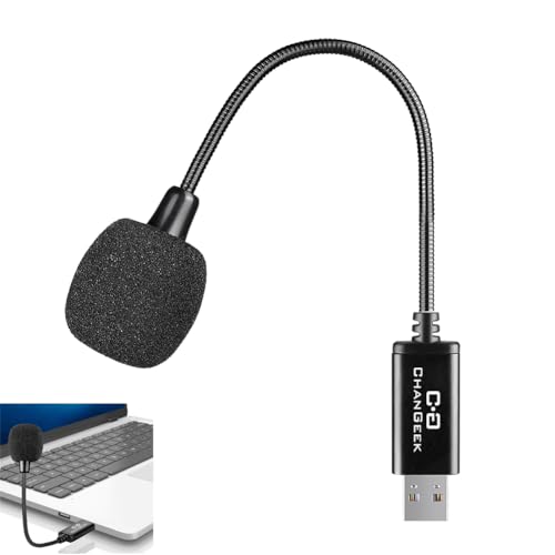 C G CHANGEEK Mini USB Microphone for Laptop and Desktop Computer, with Gooseneck & Universal USB Sound Card, Compatible with PC and Mac, Plug & Play, Ideal Condenser Mic for Remote Work, Online Class