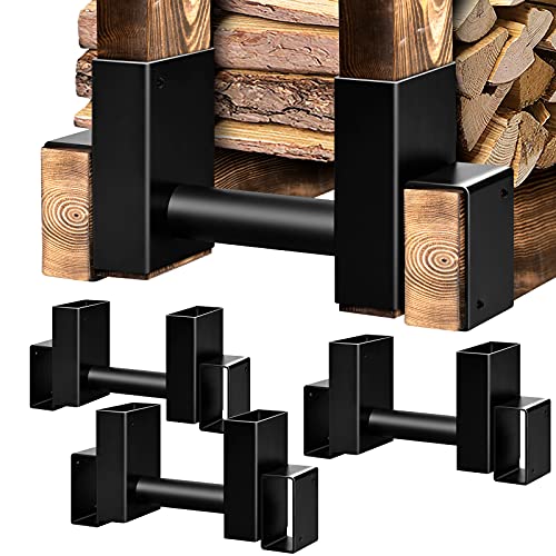 Amagabeli Set of 4 Pack Firewood Log Rack Brackets Fireplace Wood Storage Holder-Adjustable to Any Length Height Lumber Stacker Heavy Duty Steel Indoor Outdoor Black