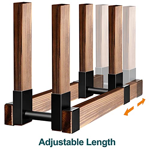 Amagabeli Set of 4 Pack Firewood Log Rack Brackets Fireplace Wood Storage Holder-Adjustable to Any Length Height Lumber Stacker Heavy Duty Steel Indoor Outdoor Black