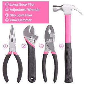 THINKWORK 122-Piece Pink Tool Set with 3.6V Rotatable Electric Screwdriver, Home Tool Kit for Women with Easy Carrying Round Pouch, Ladies Pink Tool Kit for Home Maintenance, DIY, Gifts