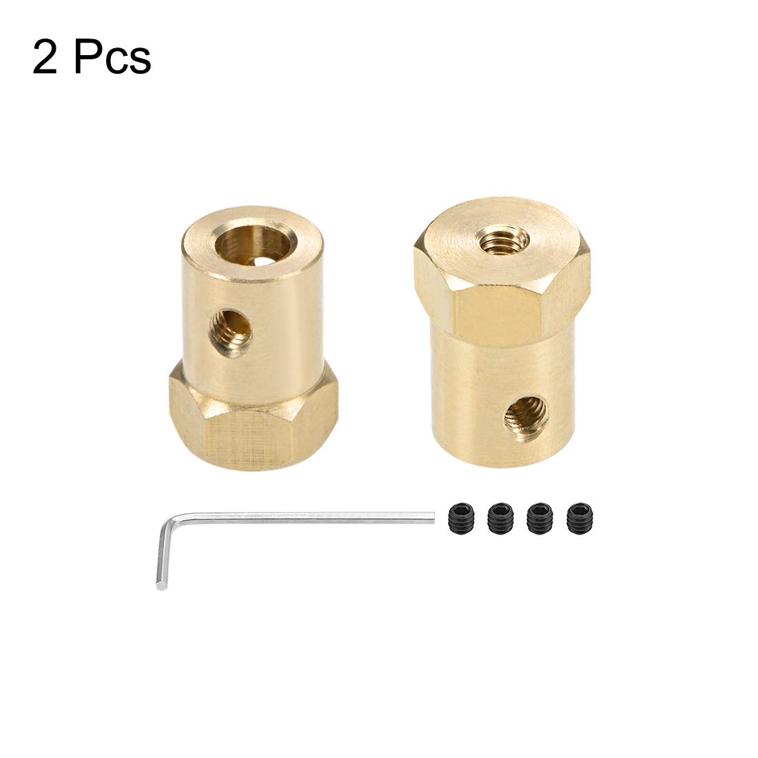 uxcell Hex Coupler 6mm Bore Motor Hex Brass Shaft Coupling Connector for Car Wheels Tires Shaft Motor 2pcs