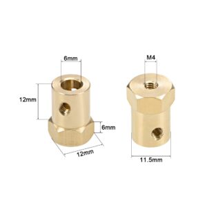 uxcell Hex Coupler 6mm Bore Motor Hex Brass Shaft Coupling Connector for Car Wheels Tires Shaft Motor 2pcs