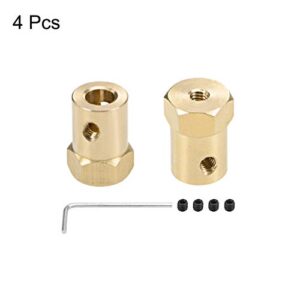 uxcell Hex Coupler 6mm Bore Motor Hex Brass Shaft Coupling Connector for Car Wheels Tires Shaft Motor 4pcs