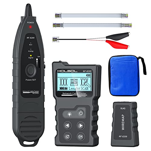 Network Cable Tester, Poe Cable Tester for CAT5e/CAT6/CAT6a, Ethernet Network Tester with NCV, NF-8209 Network Cable Tracker, Test Fault Distance Location and Length Measurement by TDR