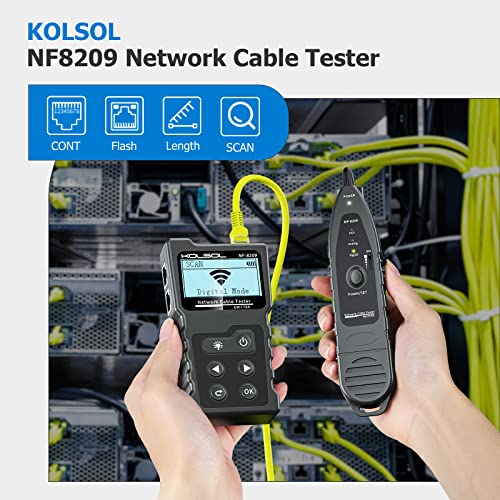 Network Cable Tester, Poe Cable Tester for CAT5e/CAT6/CAT6a, Ethernet Network Tester with NCV, NF-8209 Network Cable Tracker, Test Fault Distance Location and Length Measurement by TDR