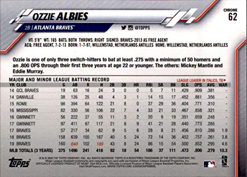 2020 Topps Chrome #62 Ozzie Albies Atlanta Braves MLB Baseball Card NM-MT