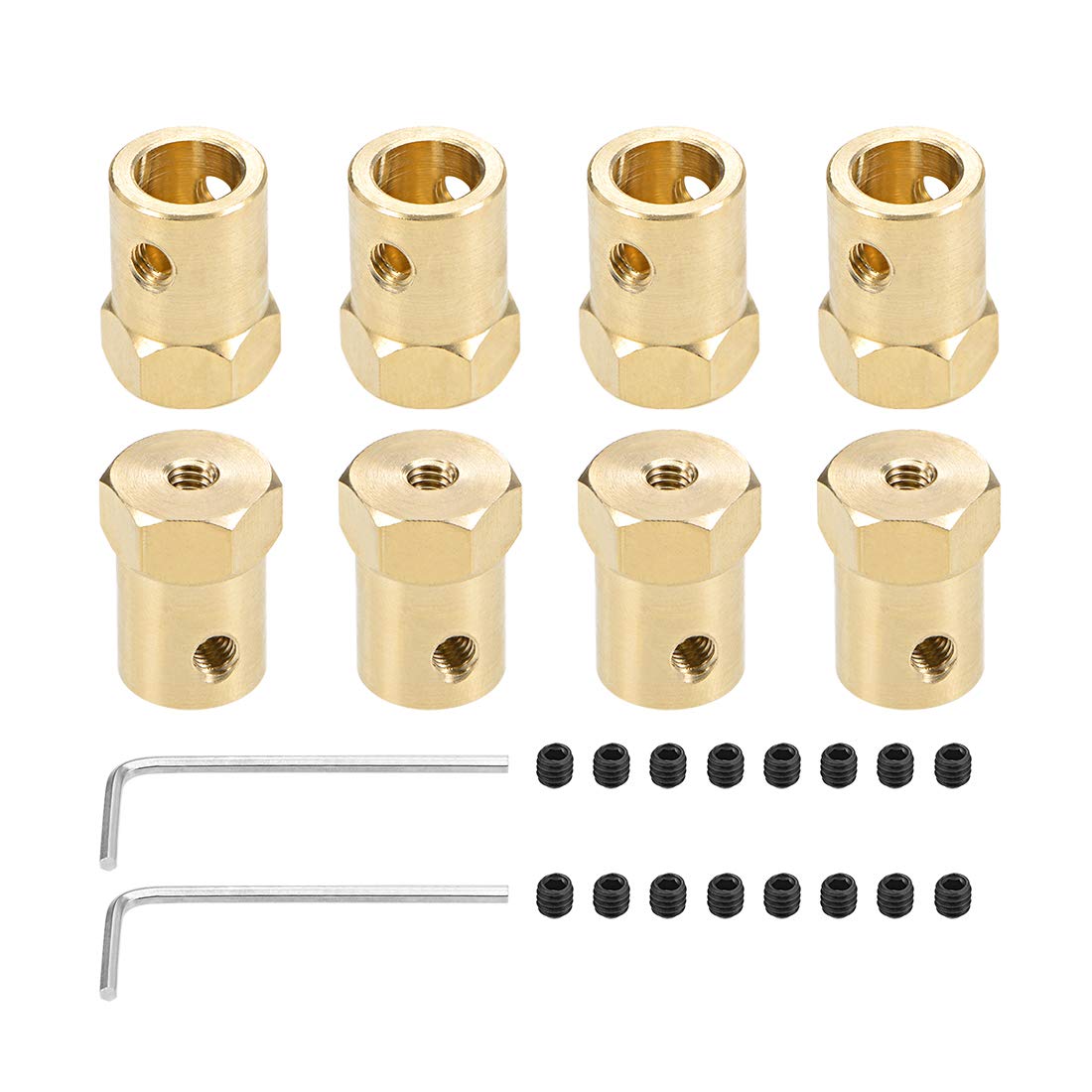 uxcell Hex Coupler 8mm Bore Motor Hex Brass Shaft Coupling Flexible Connector for Car Wheels Tires Shaft Motor 8pcs