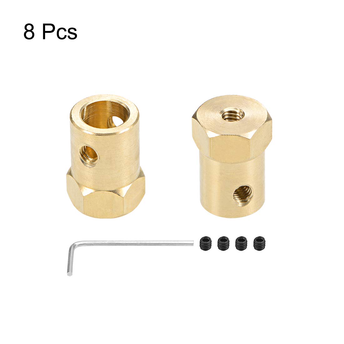 uxcell Hex Coupler 8mm Bore Motor Hex Brass Shaft Coupling Flexible Connector for Car Wheels Tires Shaft Motor 8pcs