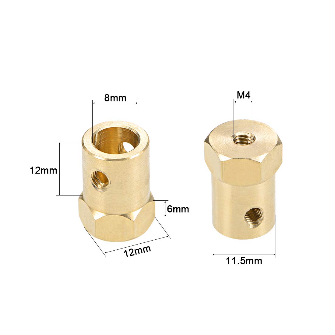 uxcell Hex Coupler 8mm Bore Motor Hex Brass Shaft Coupling Flexible Connector for Car Wheels Tires Shaft Motor 8pcs