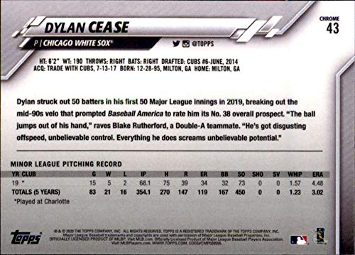 2020 Topps Chrome #43 Dylan Cease Chicago White Sox MLB Baseball Card (RC - Rookie Card) NM-MT