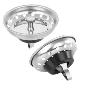 afanty 2pcs kitchen sink strainer stopper 2 in 1, spring clip plunger, replacement for standard drains(3-1/2 inch), chrome plated stainless steel body with rubber stopper