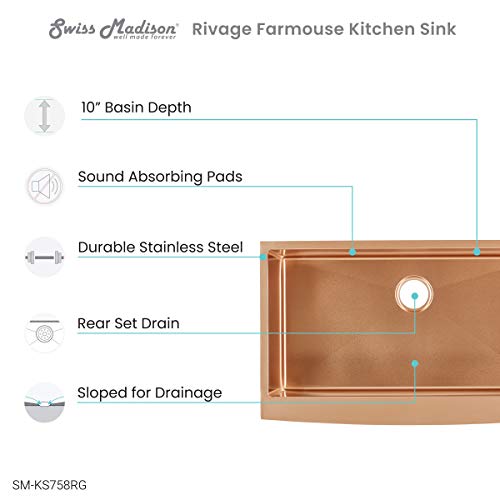 Swiss Madison Well Made Forever SM-KS758RG Farmhouse Kitchen Sink, Rose Gold