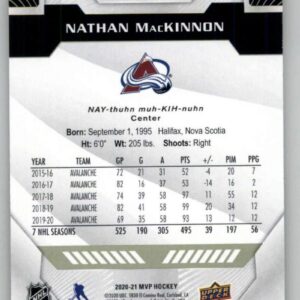 2020-21 Upper Deck MVP #132 Nathan MacKinnon Colorado Avalanche NHL Hockey Trading Card