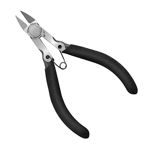 BOENFU Small Wire Flush Cutters 5-in, Sharp and Precision Side Cutting Pliers with Spring, Small Wire Snips for Jewelry Making, Model Cutting, Electronic - Black