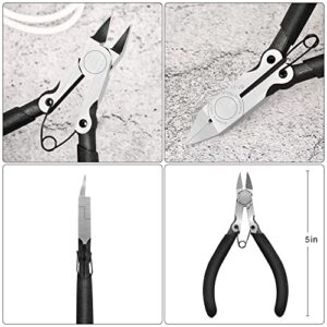 BOENFU Small Wire Flush Cutters 5-in, Sharp and Precision Side Cutting Pliers with Spring, Small Wire Snips for Jewelry Making, Model Cutting, Electronic - Black