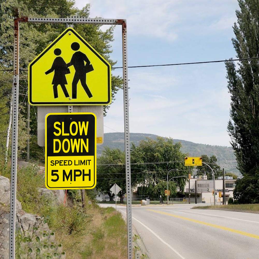 2-Pack Large Slow Down Sign, Speed Limit 5 MPH Sign, 18"x 12" .04" Aluminum Reflective Sign Rust Free Aluminum-UV Protected and Weatherproof