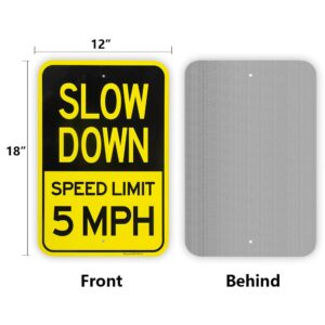 2-Pack Large Slow Down Sign, Speed Limit 5 MPH Sign, 18"x 12" .04" Aluminum Reflective Sign Rust Free Aluminum-UV Protected and Weatherproof